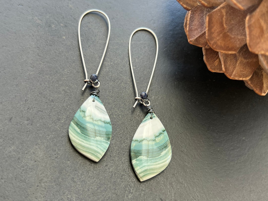 Green Lace Agate Earrings: Natural Stone Dangle Earrings - Etsy