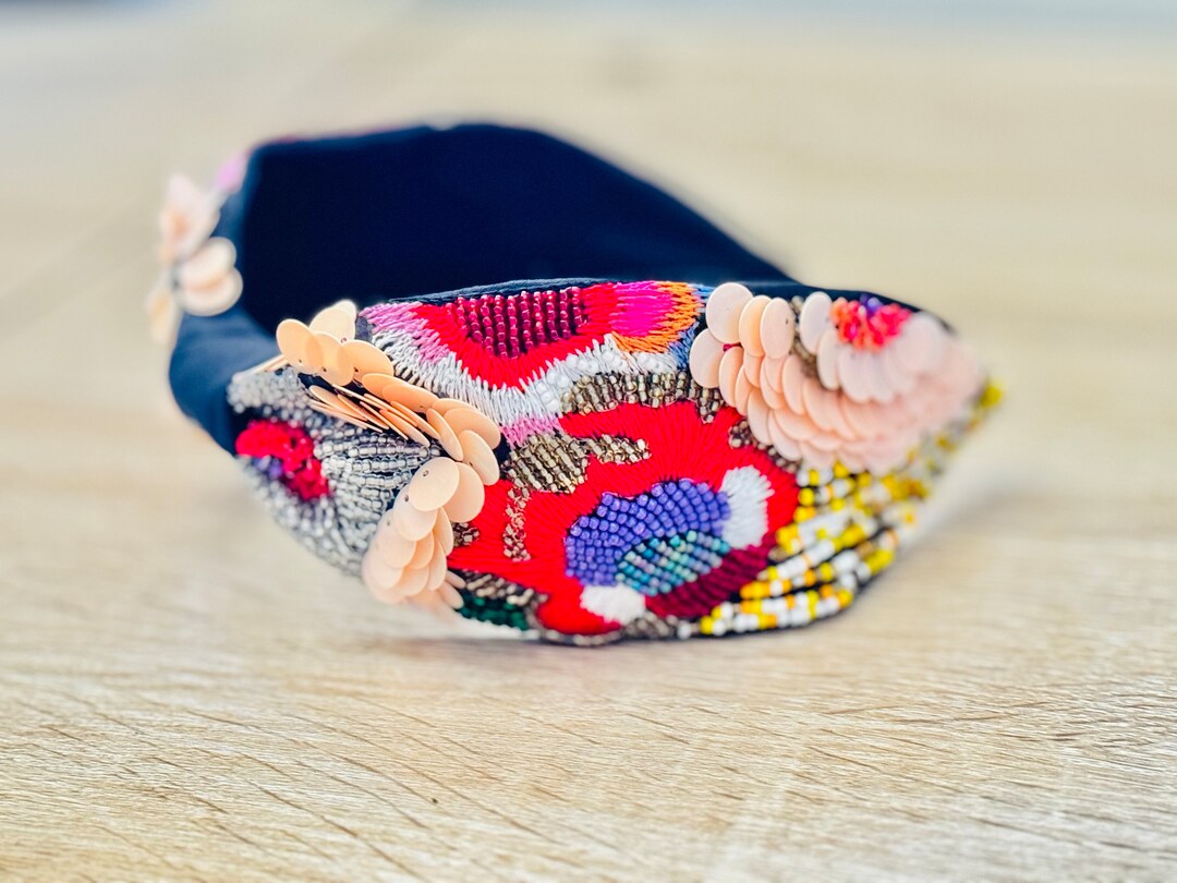 Floral Statement Headband, Handmade Knot Headband, Embroidered Knot ...