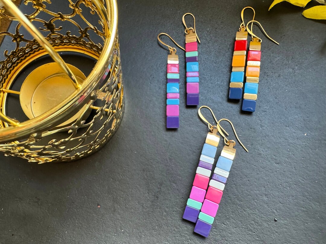 Colorful Tila Beaded Statement Earrings - Etsy