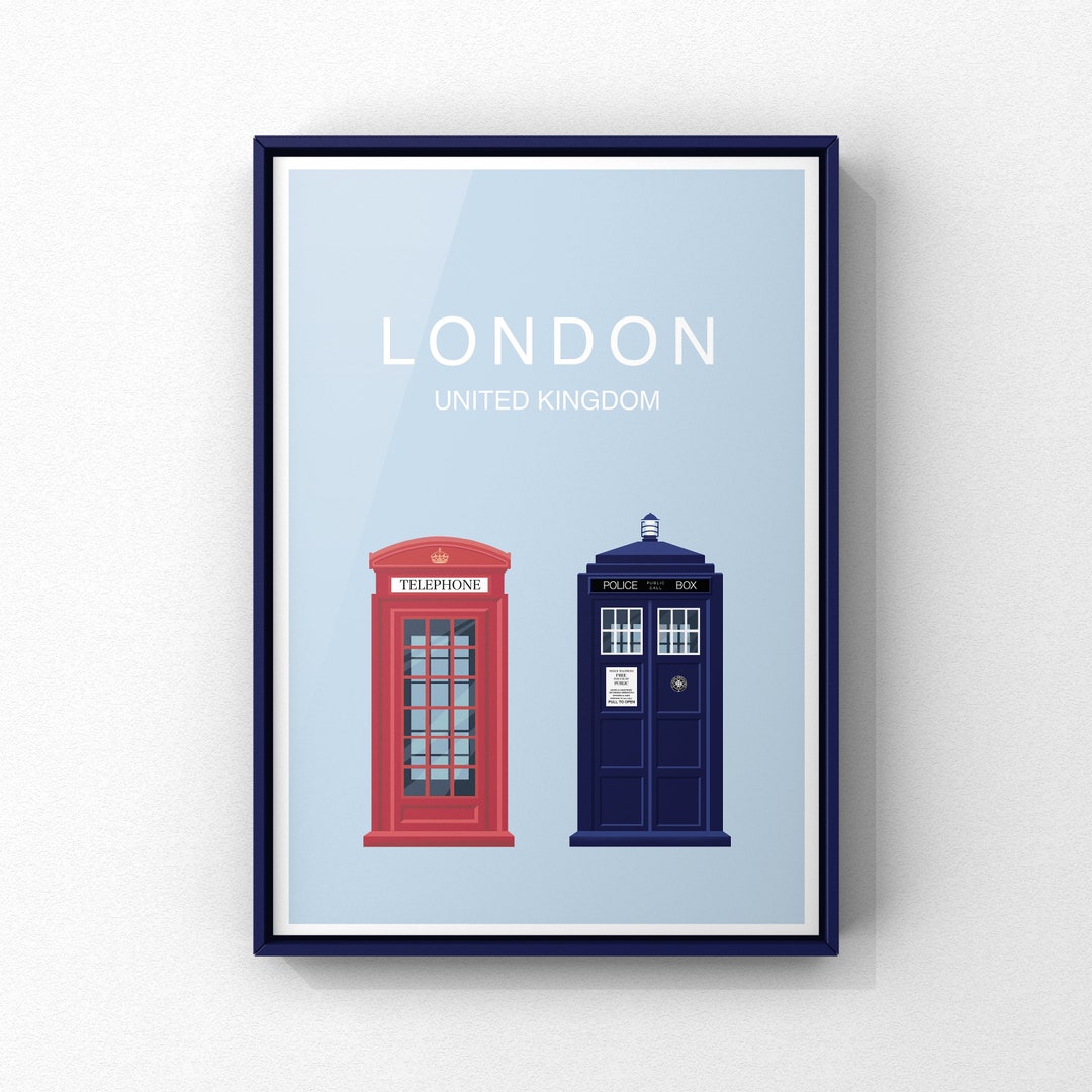 London Telephone Booth Print Poster, Doctor Who Telephone Box, London ...