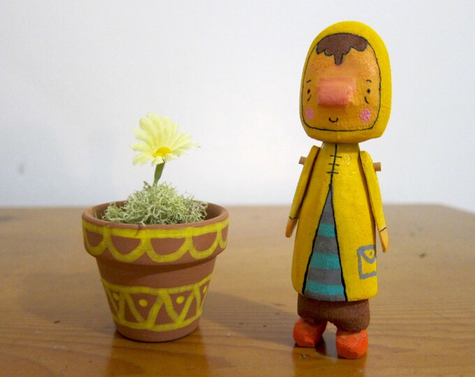 Daisy Boy, Handmade Wood Carved Boy, Wooden Boy Sculpture, Unique ...