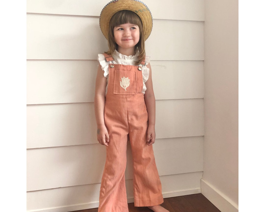 Vintage Peach Bell Bottom Overalls With Flower Appliqué by Middledale ...