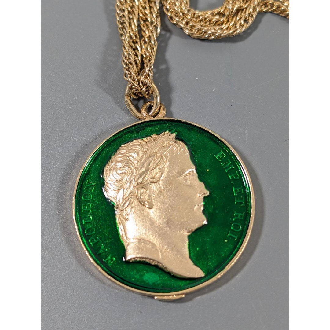 Vintage Trifari Napoleon Green Enamel Cameo Pendant Double Chain ...