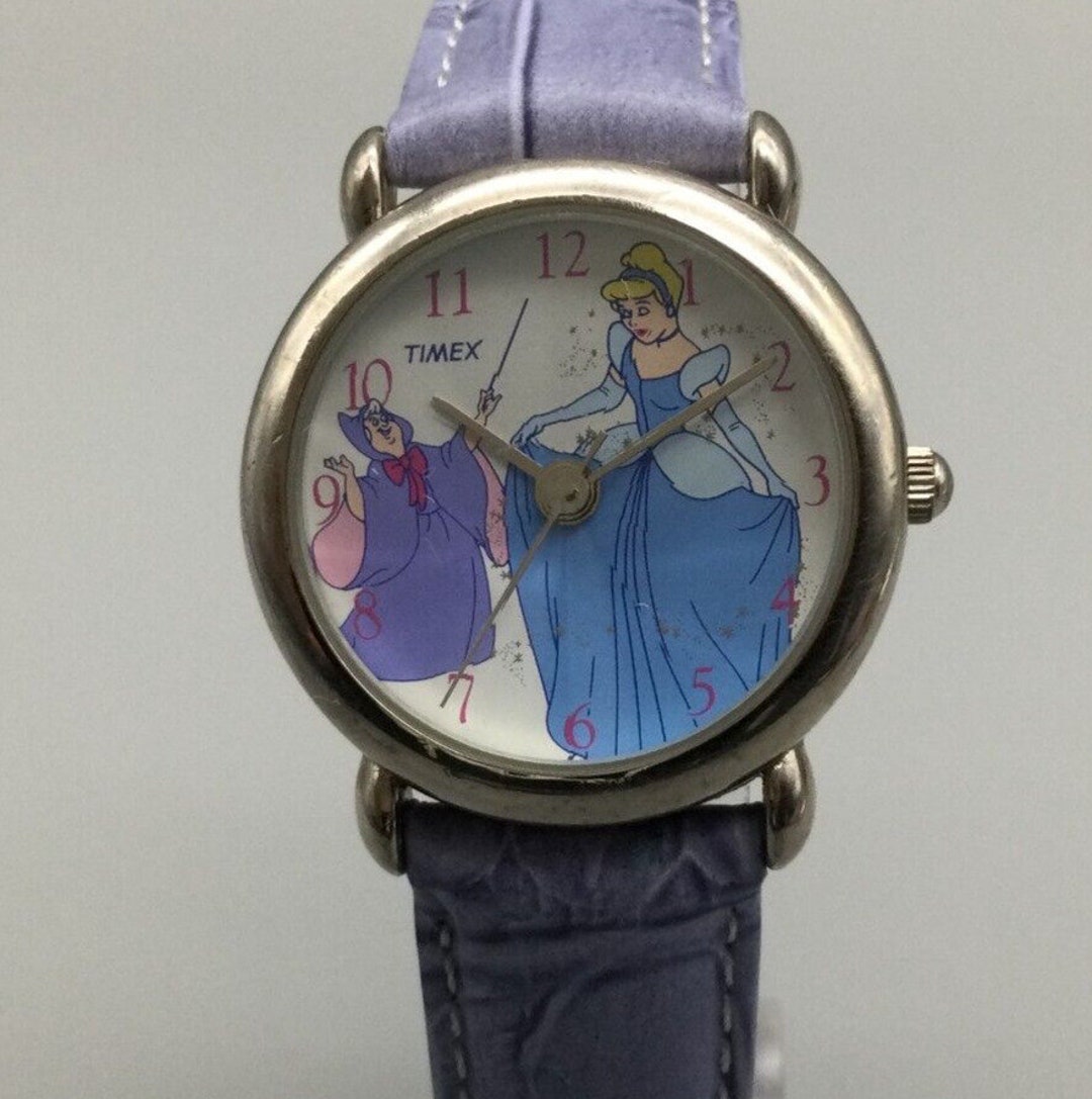 Vintage Timex Disney Cinderella Watch Women Silver Tone 30mm Leather ...