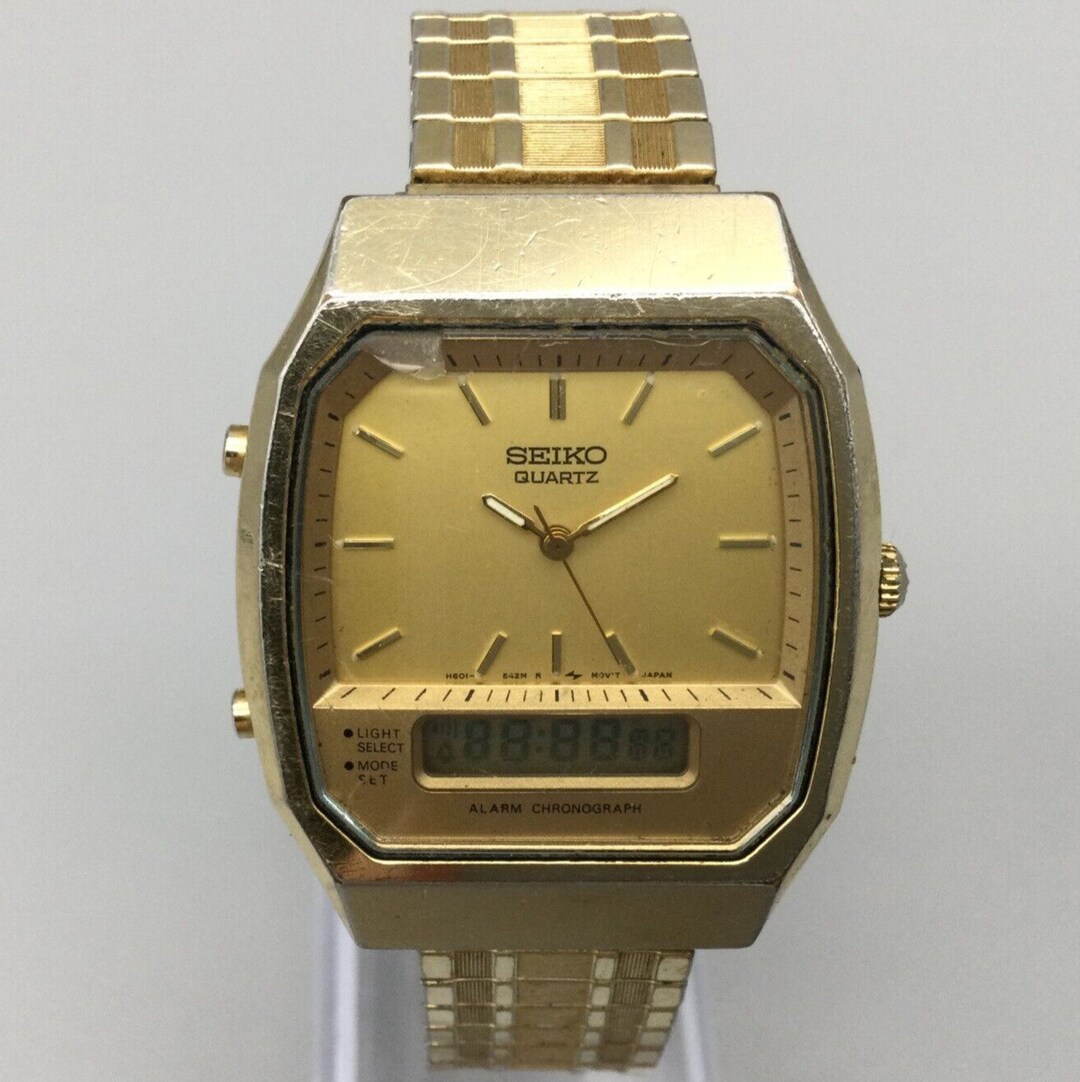 Vintage Seiko Watch Men Gold Tone H601-5461 Analog Digital Stretch New Battery - Etsy