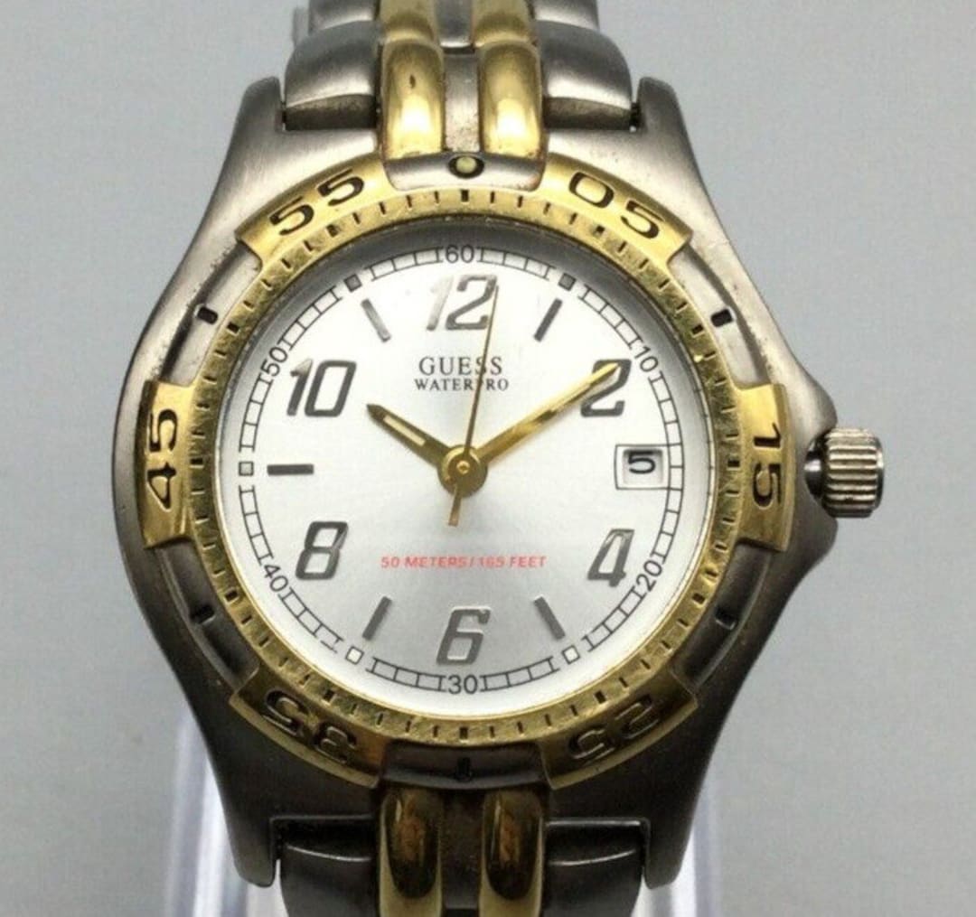 Vintage Guess Waterpro Watch Women Silver Gold Tone 50M Date New ...