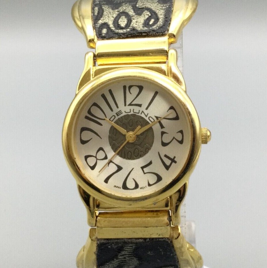 Vintage Dejuno Watch Unisex Gold Tone Black Lace in Lay Band New ...