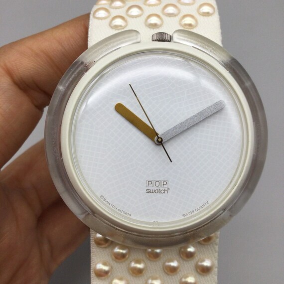 Vintage Swatch Pop Watch 1989 White Haute Couture Bla… - Gem