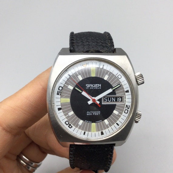 Vtg Gruen Autowind Diver Super Compressor Watch Men 6… - Gem