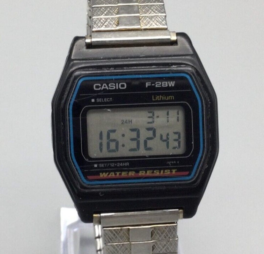 Vintage Casio Digital Watch Men 32mm Black Tone F-28W Day Date New ...