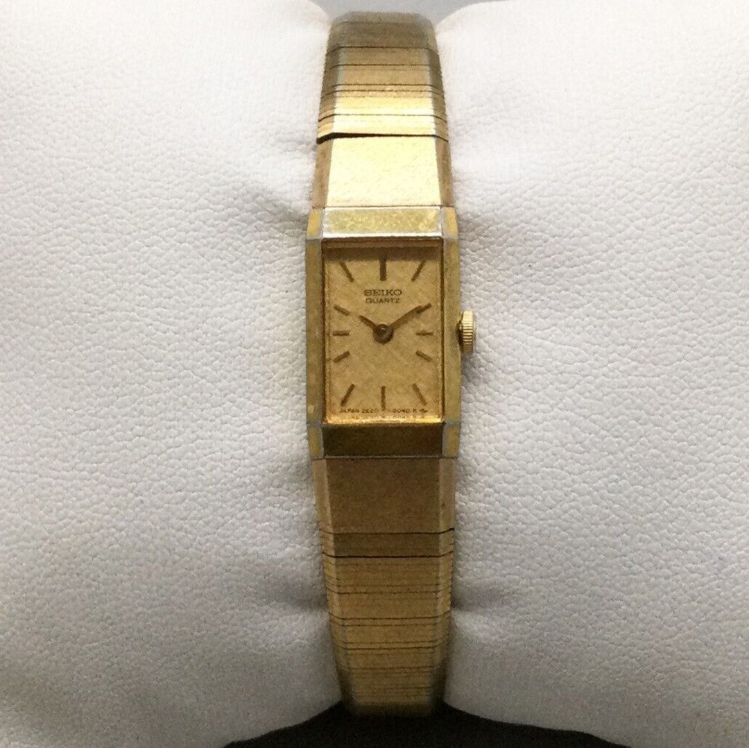 Vintage Seiko Watch Women Gold Tone Rectangle Dial 2E20-5029 Battery 6 - Etsy