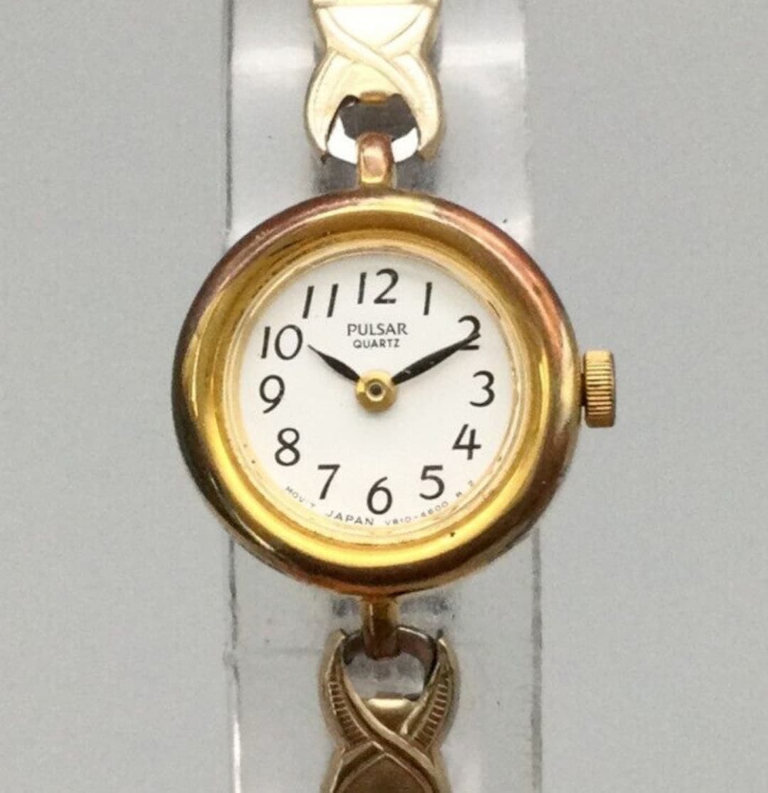 Vintage Pulsar Watch Women 19mm Gold Tone V810-0960 Stretch Band New ...