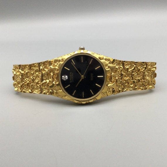 Vintage Gruen Diamond Watch Men 32mm Gold Tone Nugget… - Gem