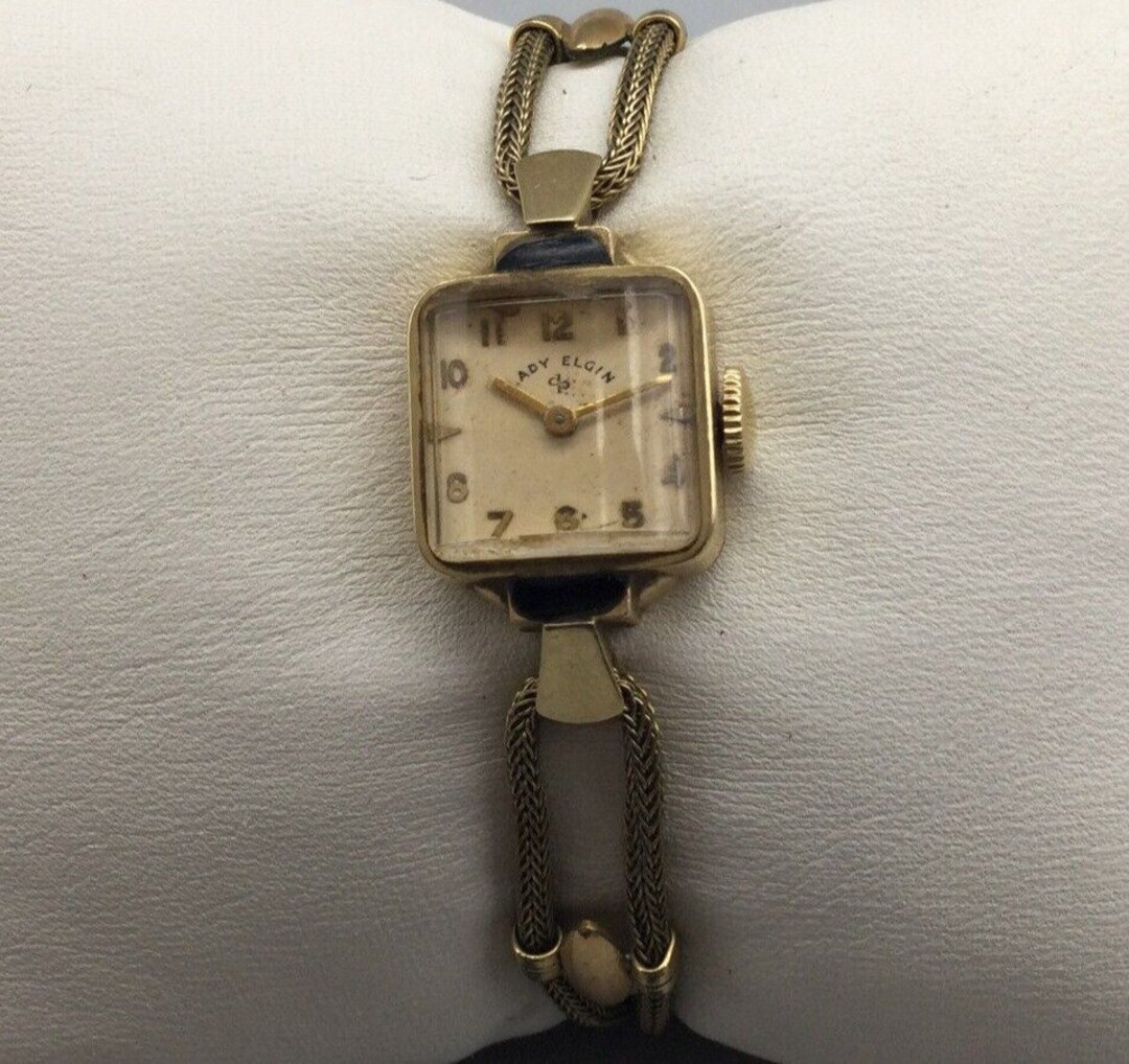 Vintage Lady Elgin Watch Women 14K Gold Square Cocktail Manual Wind 5. ...