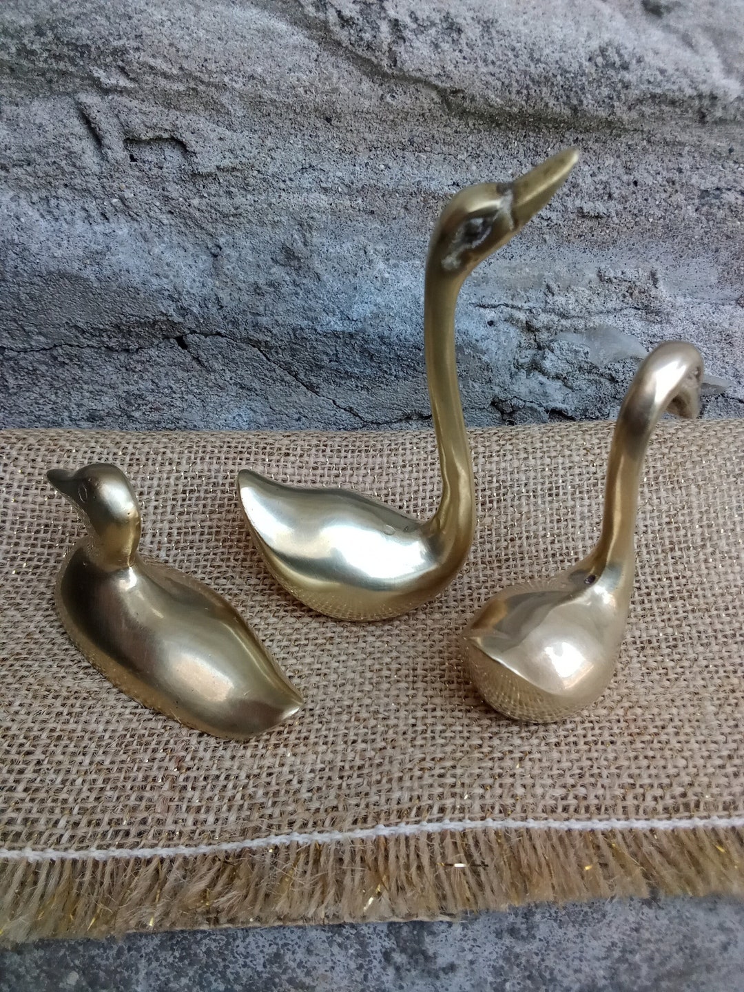 Vintage Solid Brass Swans and Duck Paperweight Desk Decor or Office ...