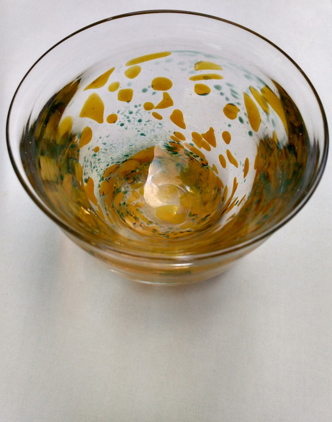 Vintage Hand Blown Glass Thick Walled Dish Bowl, Glossy Clear Confetti ...