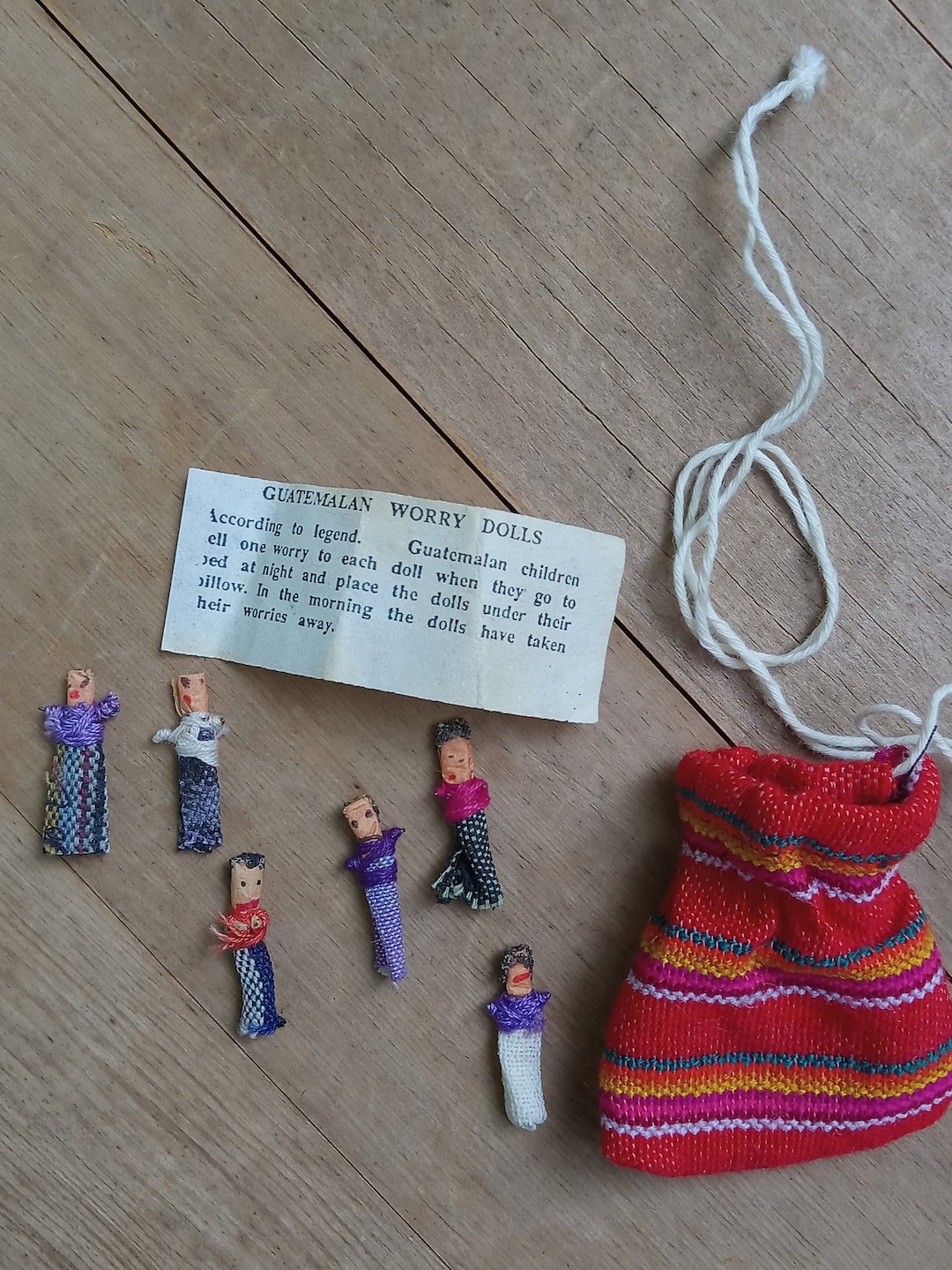 Vintage Guatemalan Worry Dolls, Six Brightly Dressed Dolls in a ...