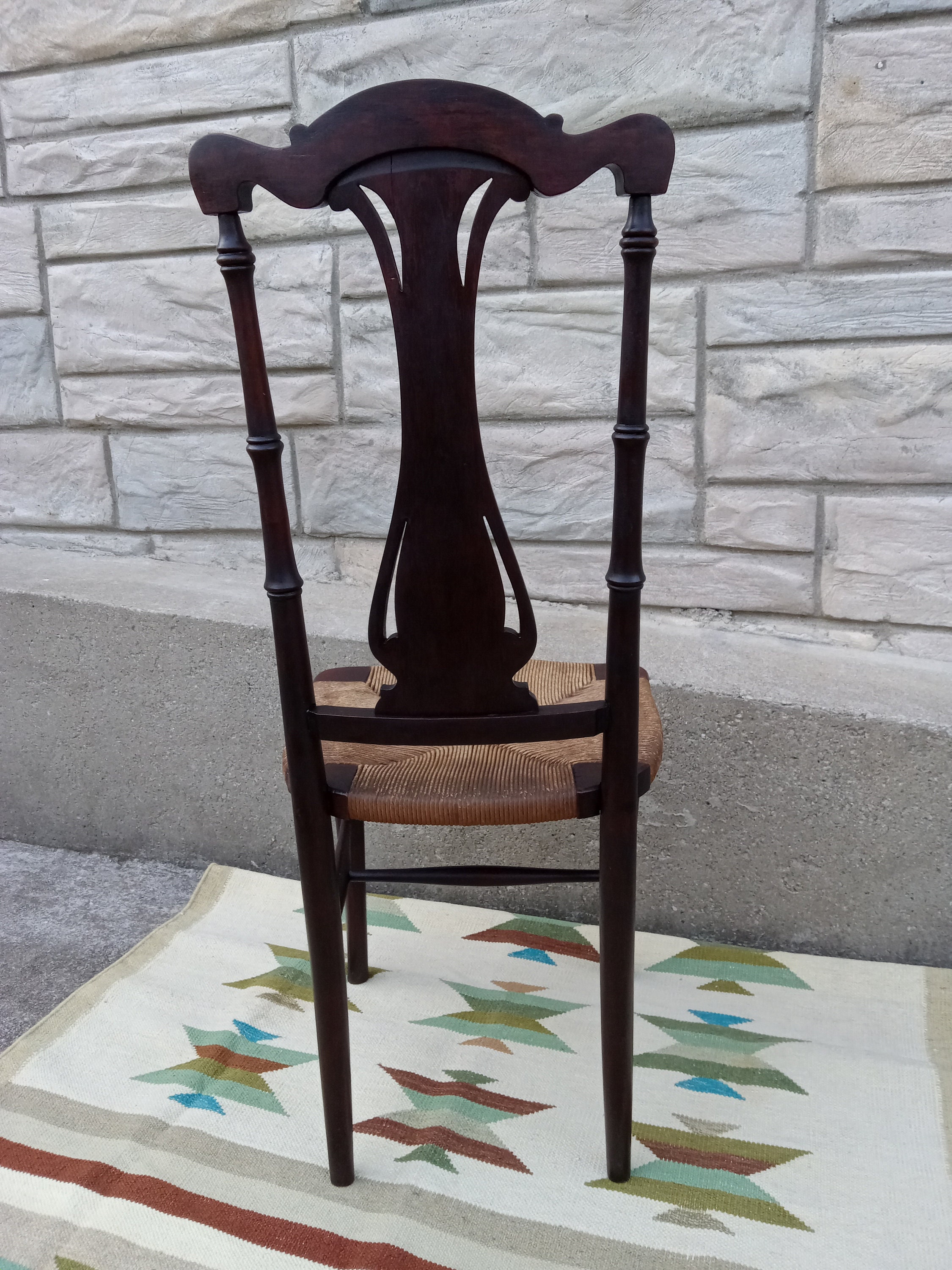 Antique Mahogany Cane Rush Straw Seat Throned Scroll Back Chair ...