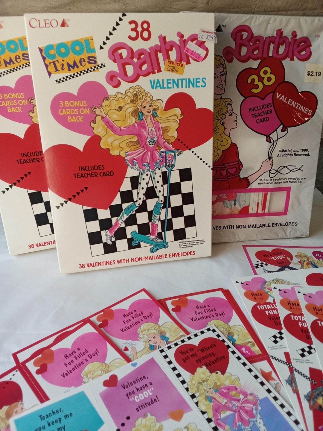 New Old Stock Vintage Barbie Valentines Day Cards, 38 per Box, Bright ...