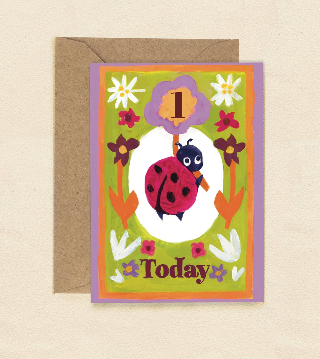 1st Birthday Card, Ladybird, Hand Painted, Eco, Blank Card, Birthday ...