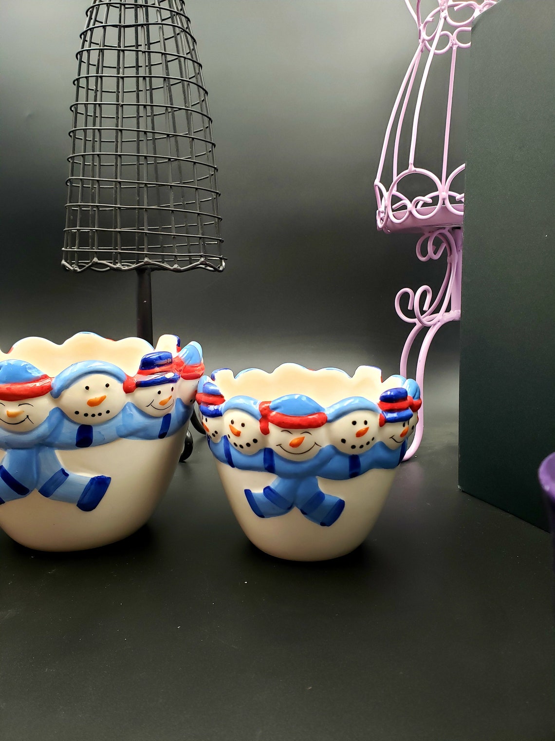 Set of 3 Vintage Ceramic Snowmen Nesting Serving Bowls by Housewares ...