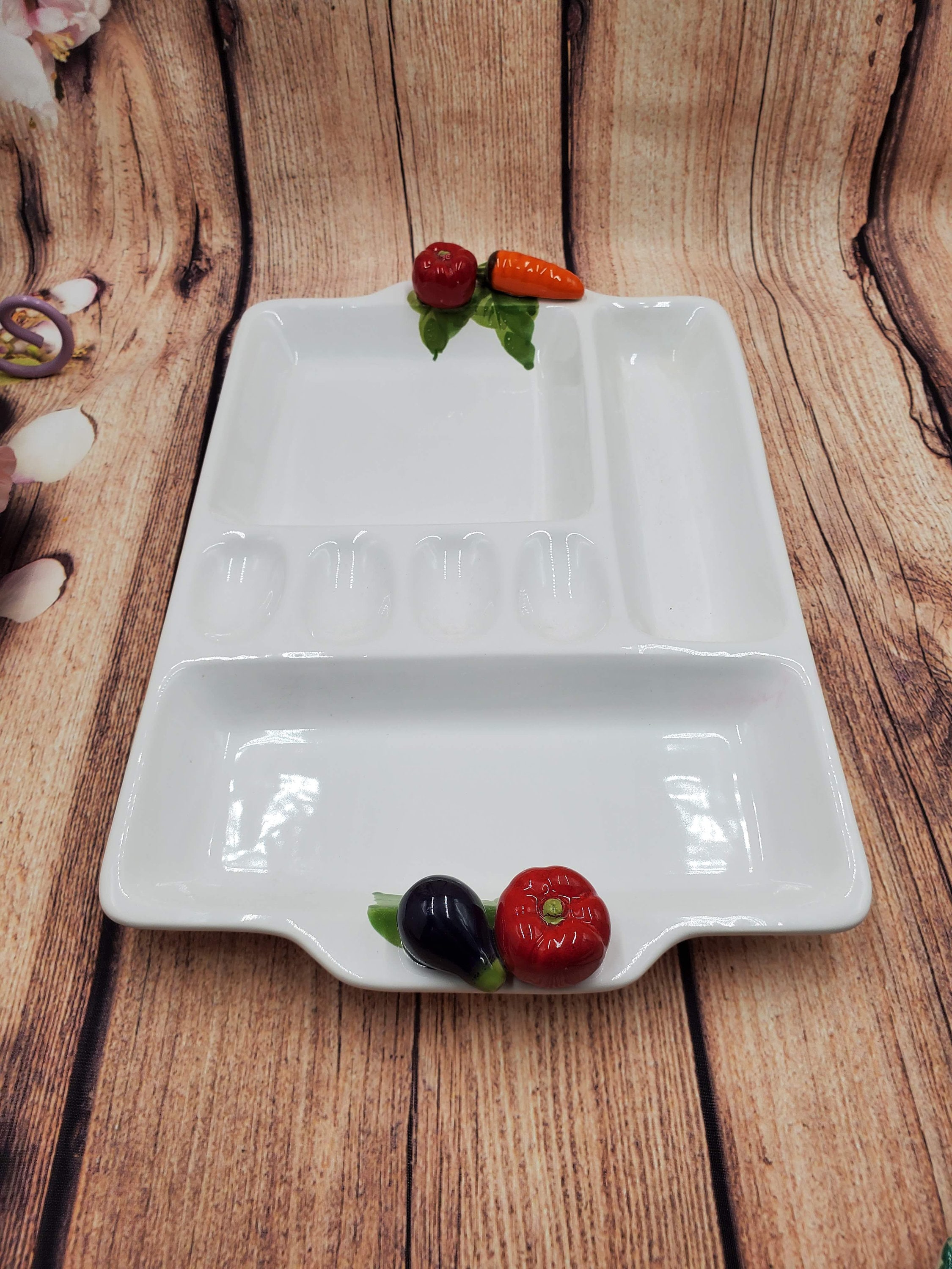 Vintage Made in Italy Hand Painted Relish Tray With Ceramic 3D - Etsy