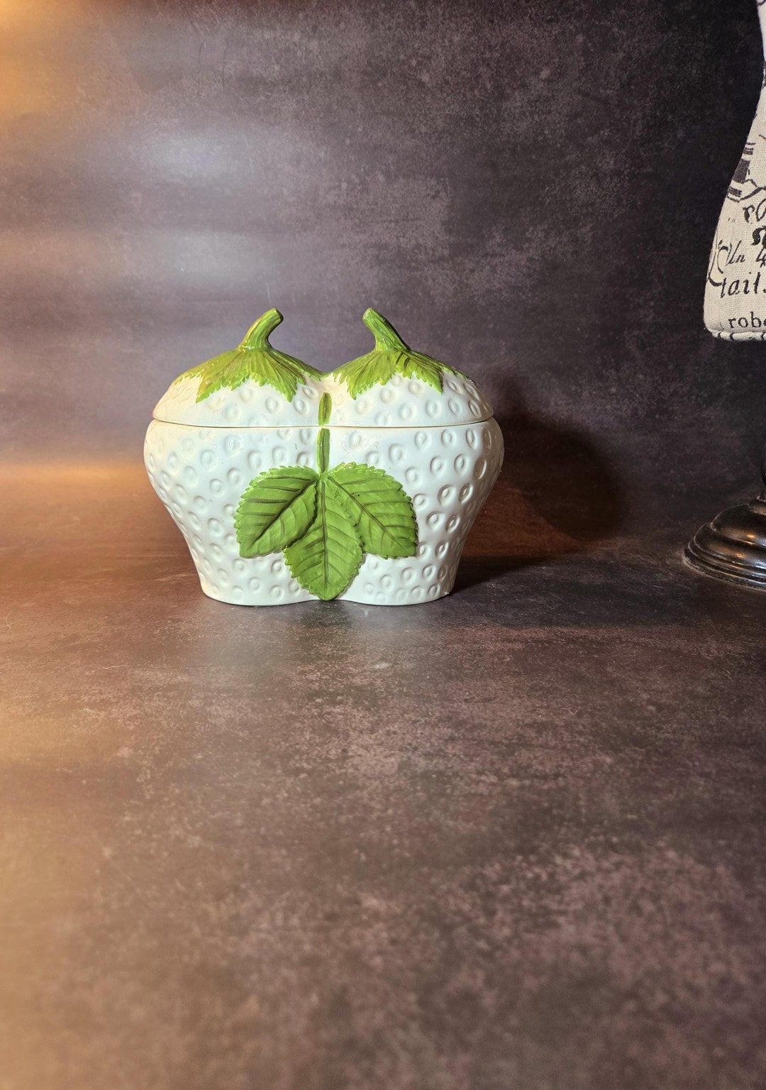 Vintage White Ceramic Double Strawberry Design Jam, Condiment, Jelly ...