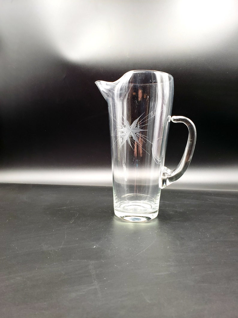 Vintage Mid-century Modern Etched Star Bursts Cocktail Martini Pitcher ...