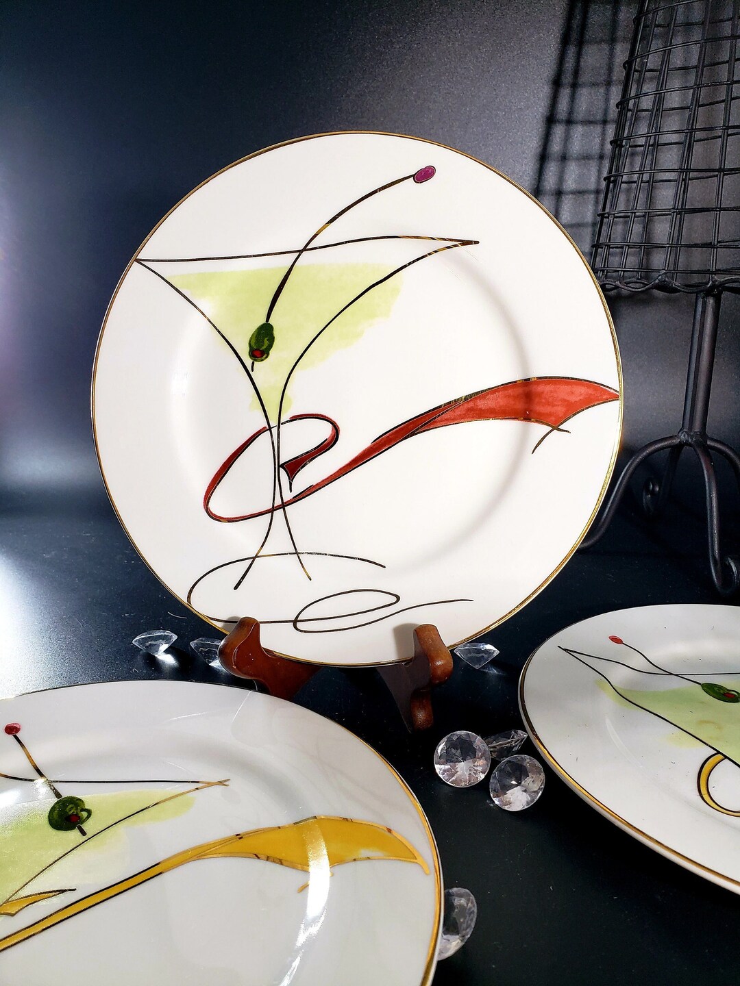 Set of 3 Vintage Pier 1 Artsy "martini Cocktail" Appetizer Plates With ...