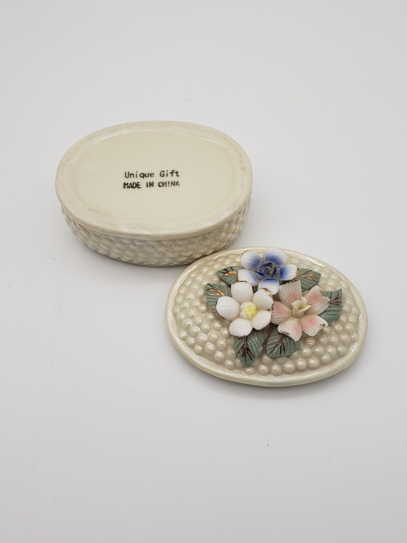 Beautiful Vintage Porcelain Trinket Box With Flowers - Etsy