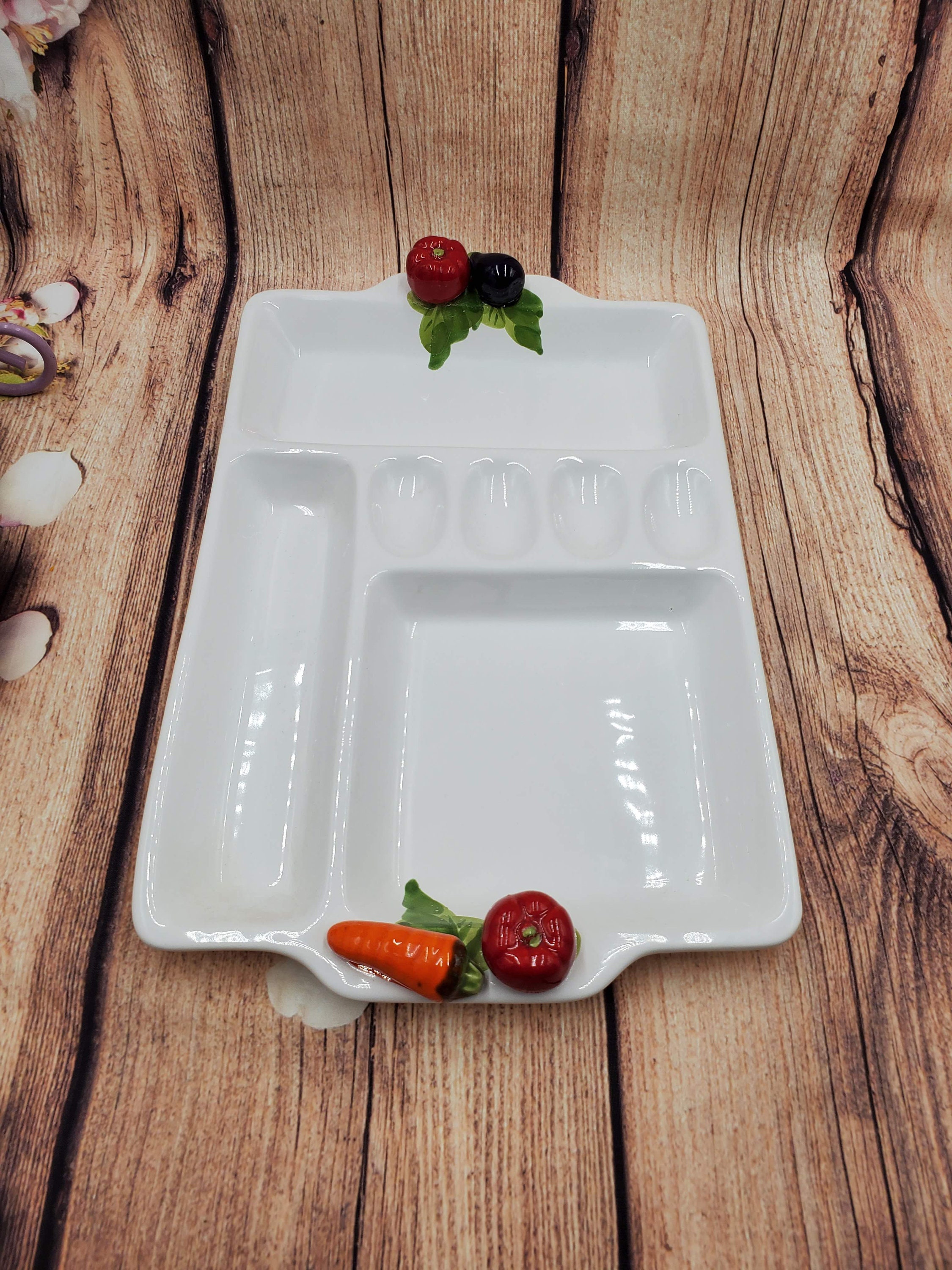 Vintage Made in Italy Hand Painted Relish Tray With Ceramic 3D - Etsy