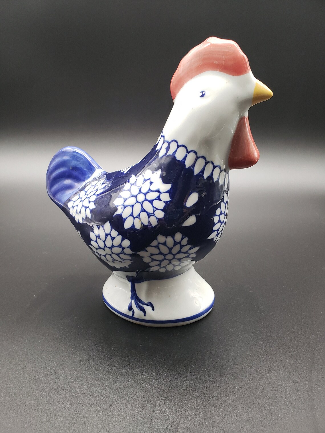 Vintage Ceramic Blue & White Chicken Rooster | Etsy