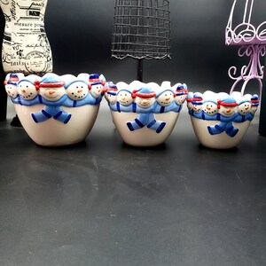 Set of 3 Vintage Ceramic Snowmen Nesting Serving Bowls by Housewares ...