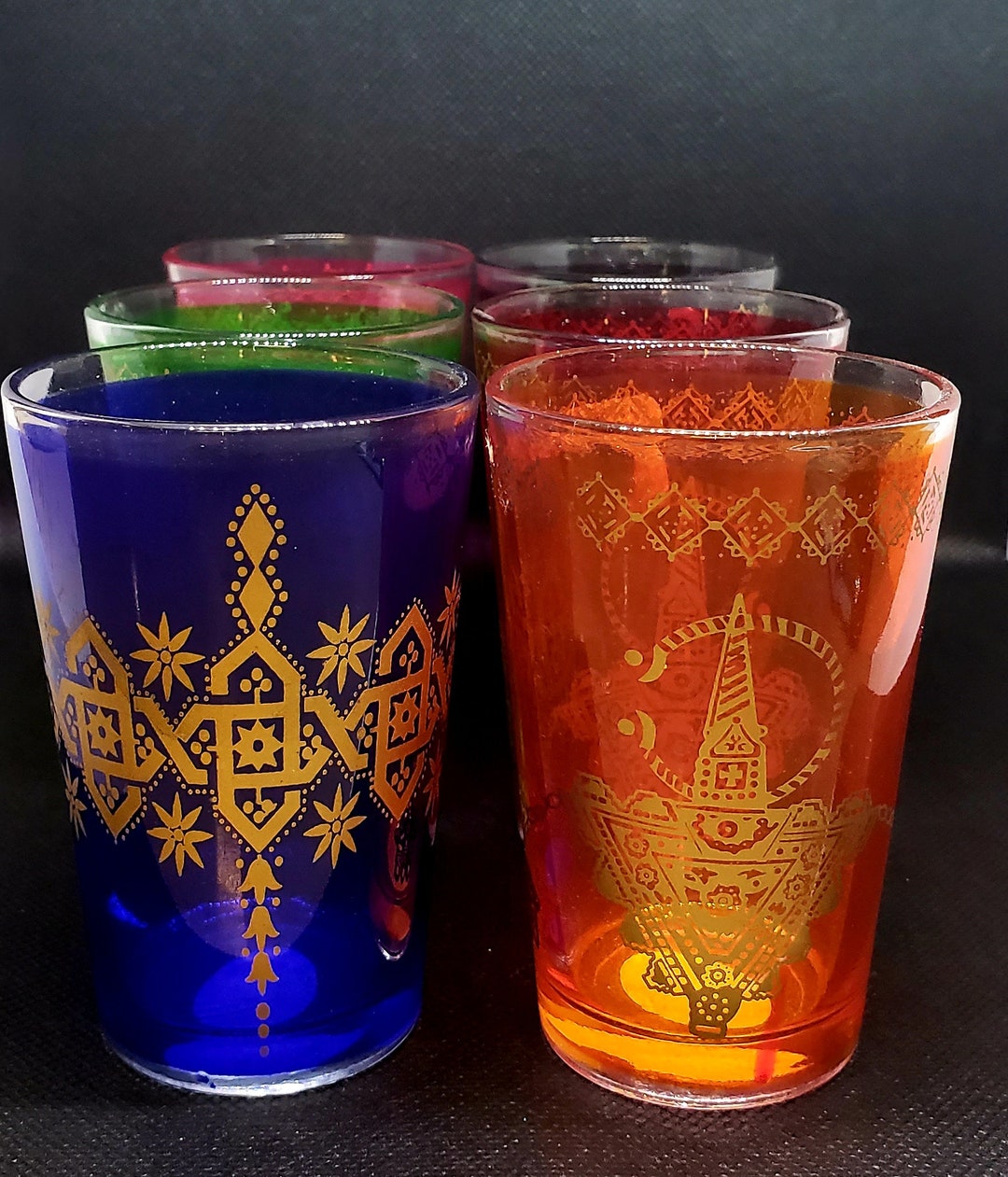 Set of 6 Moroccan Multi Colored Handmade Tea Espresso Turkish Shot ...