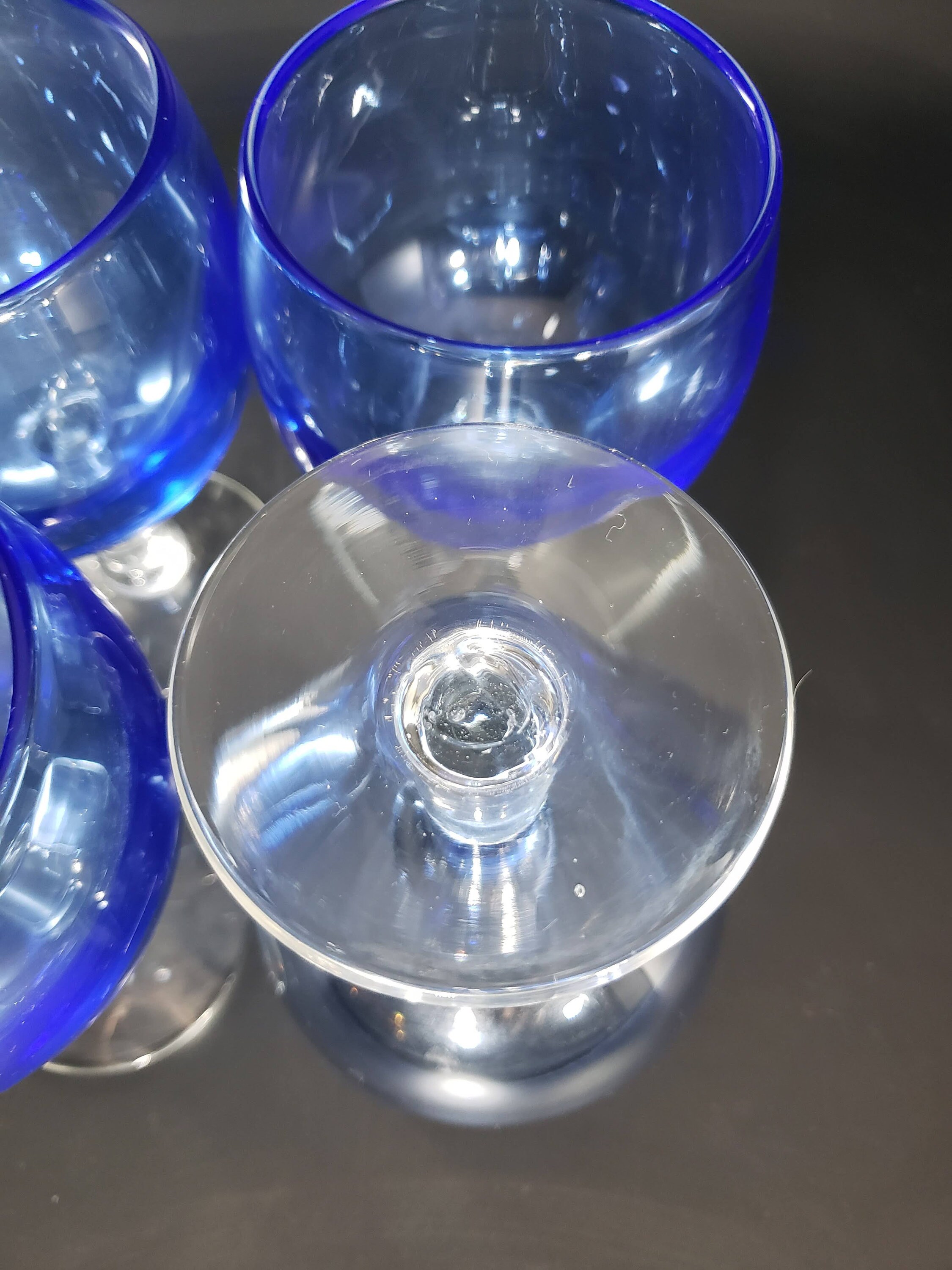Set of 4 Vintage Light Cobalt Blue Glass Goblets With Clear Stems Hand ...
