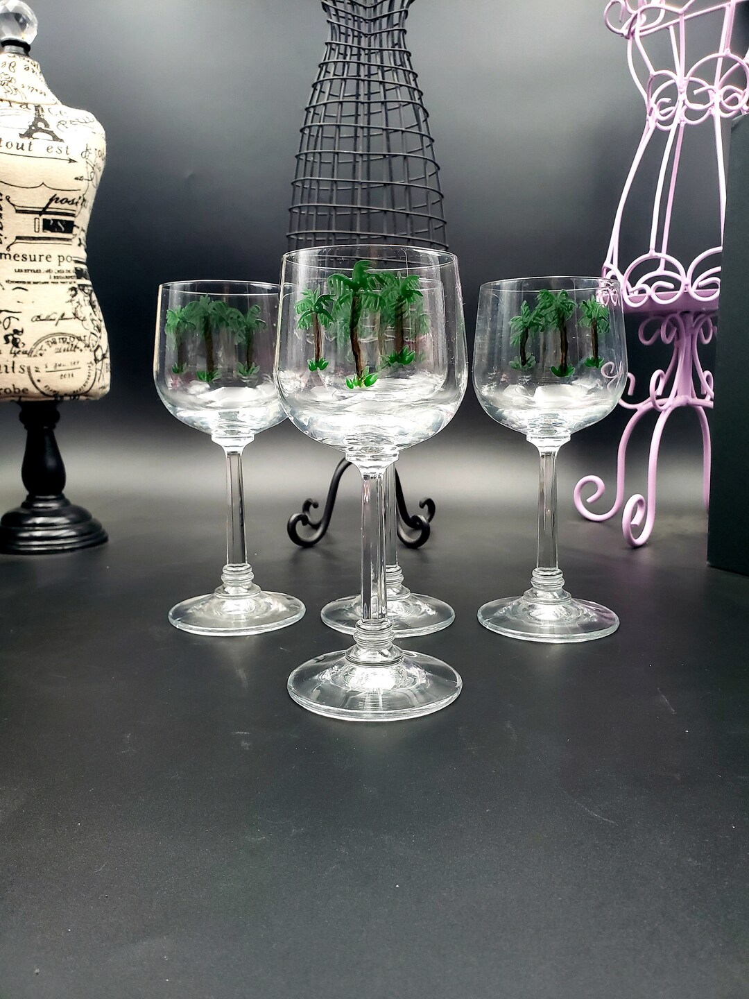 Set of 4 Crystal Handpainted With Palm Trees Wine Glasses - Etsy