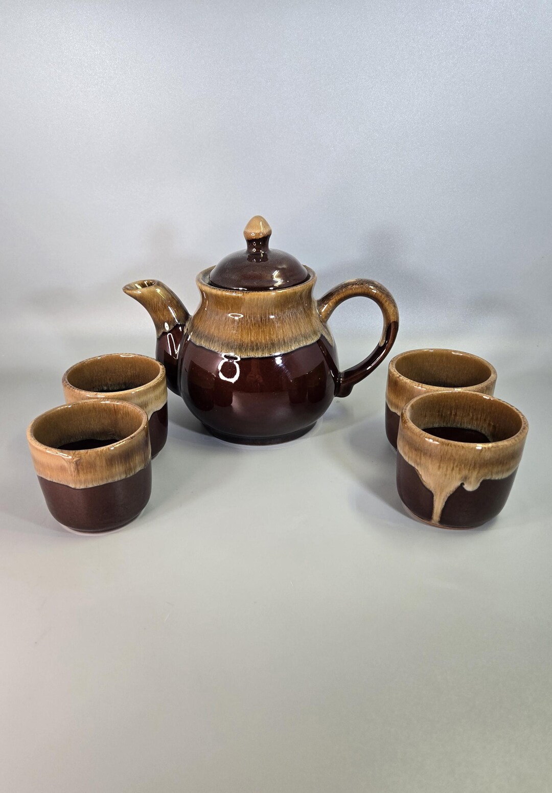 Vintage Fat Lava Ceramic Glazed Tea Set, Teapot and Tea Cups - Etsy