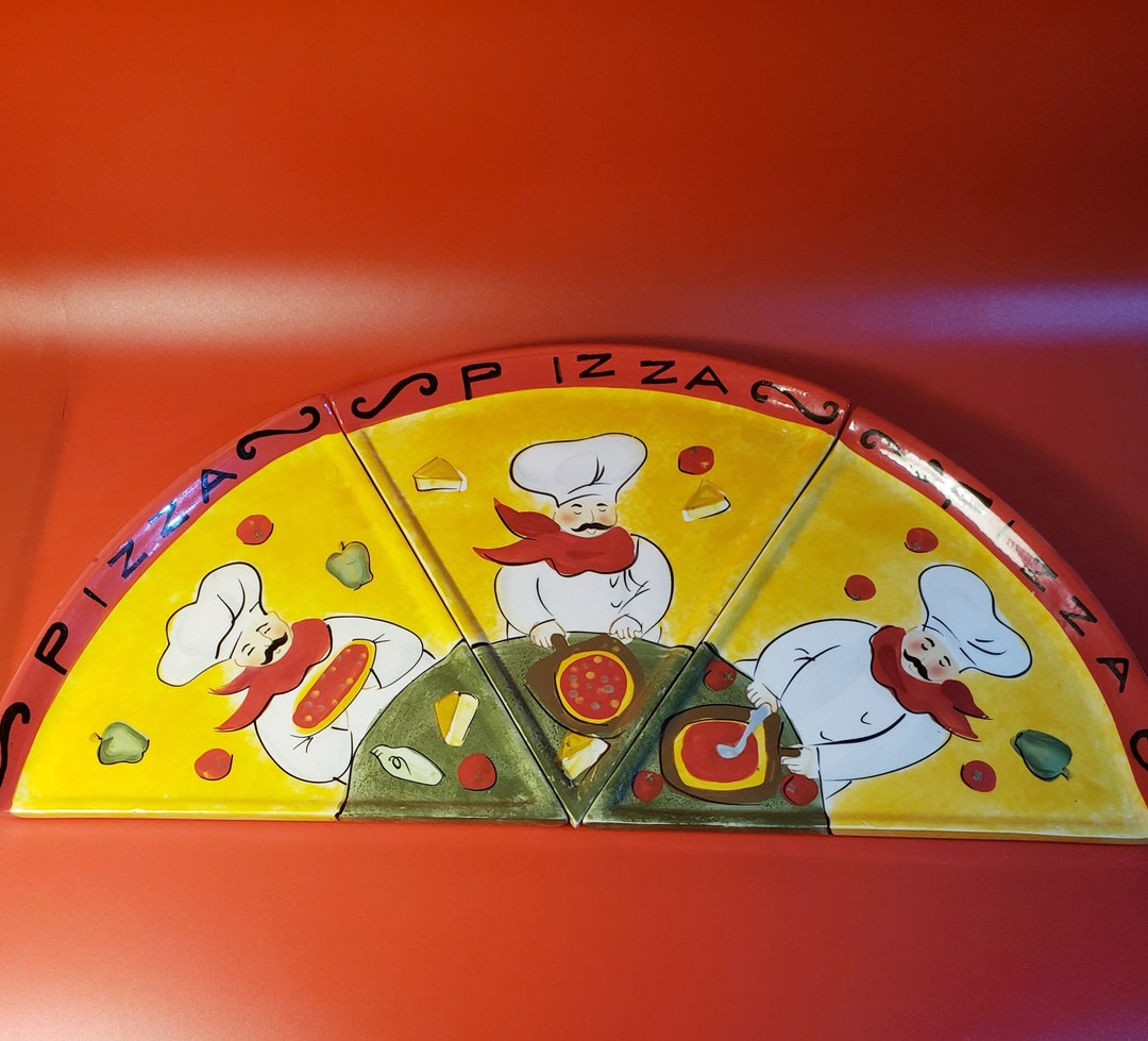 Set of 3 Vintage Heavy Ceramic Pizza Plates, Hand Painted - Etsy