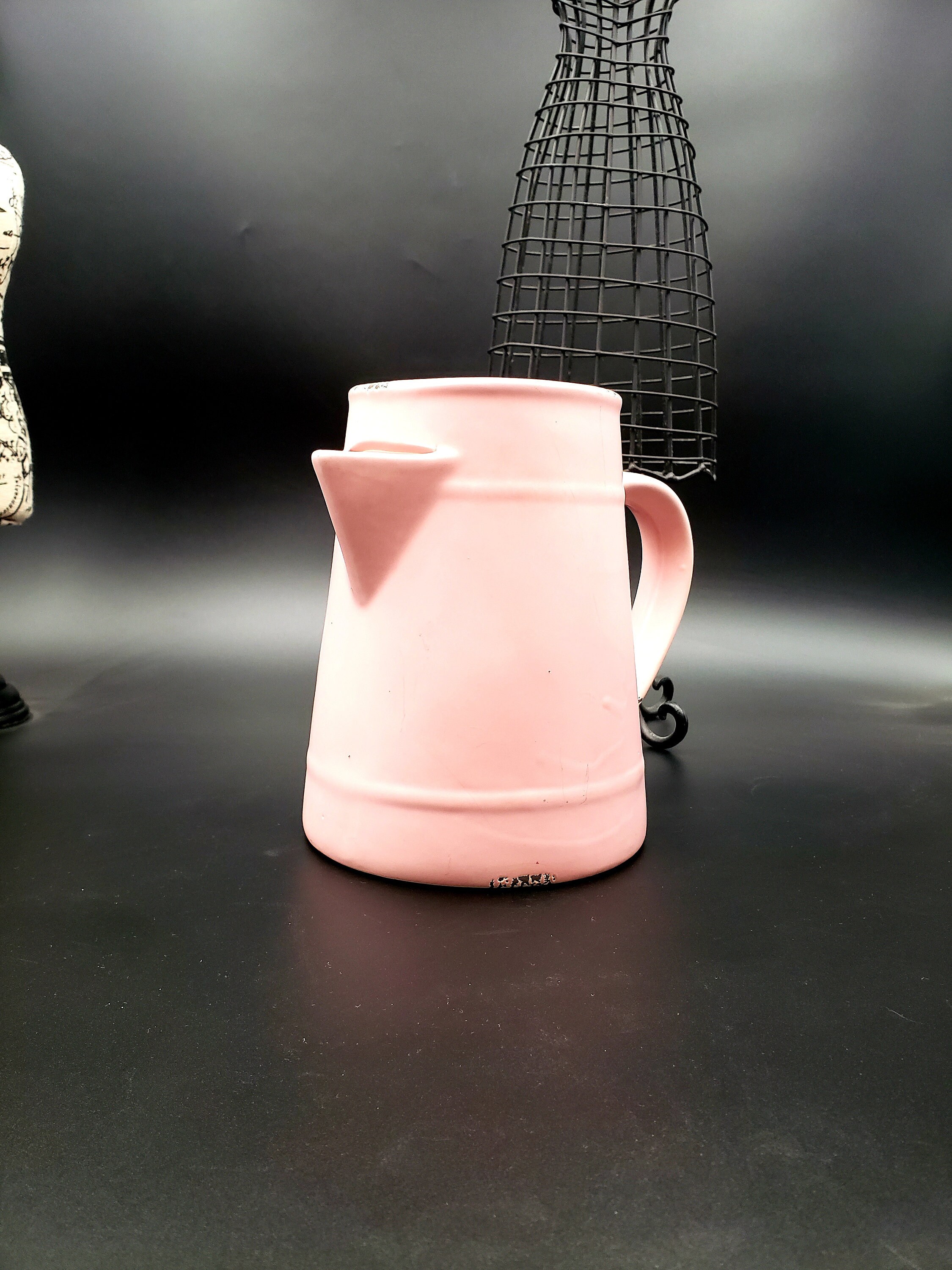 Vintage B + B Distressed Pink Ceramic Farmhouse Pitcher - Etsy