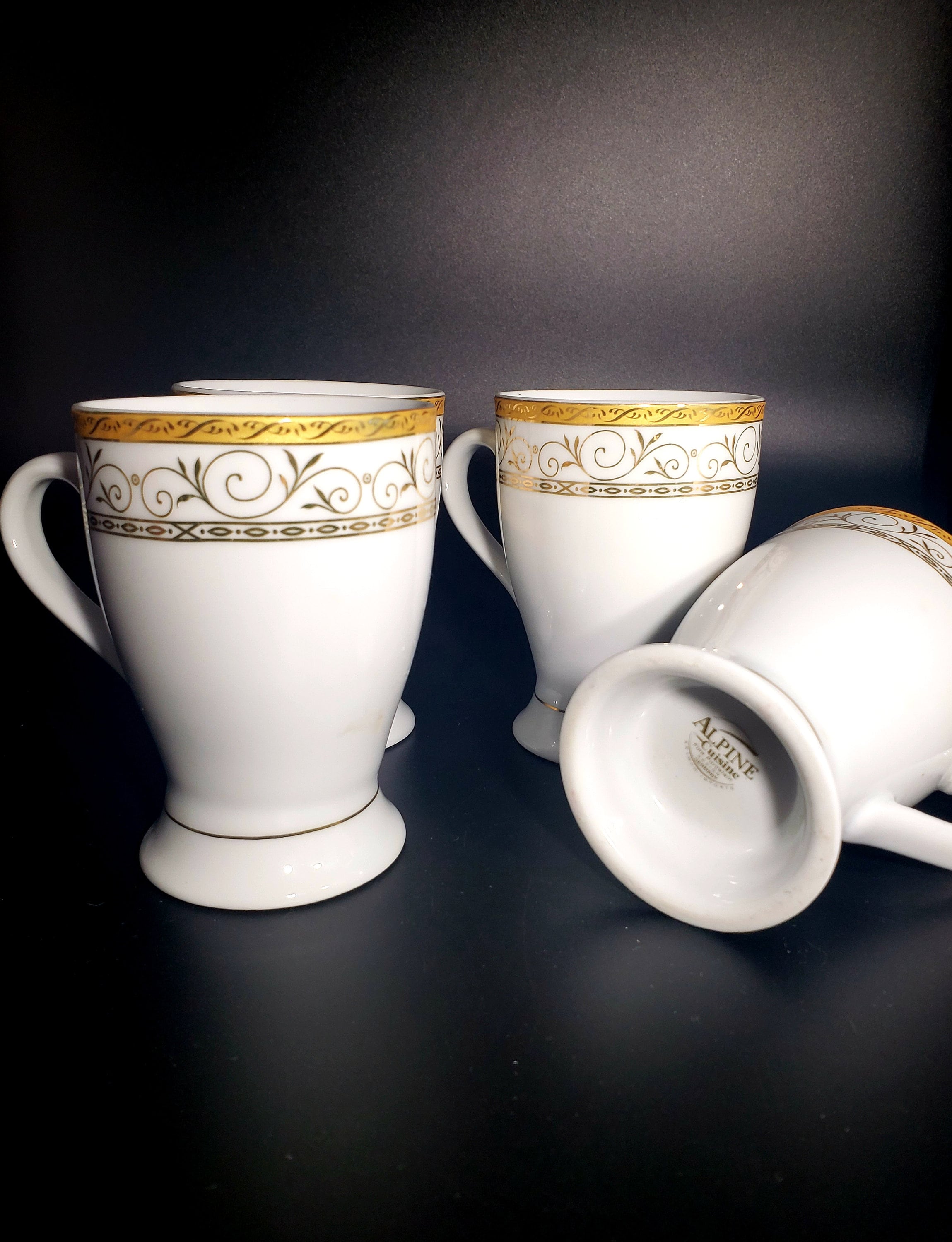 Set of 4 Vintage Alpine Fine Porcelain Footed Tea or Coffee Mugs. Made ...