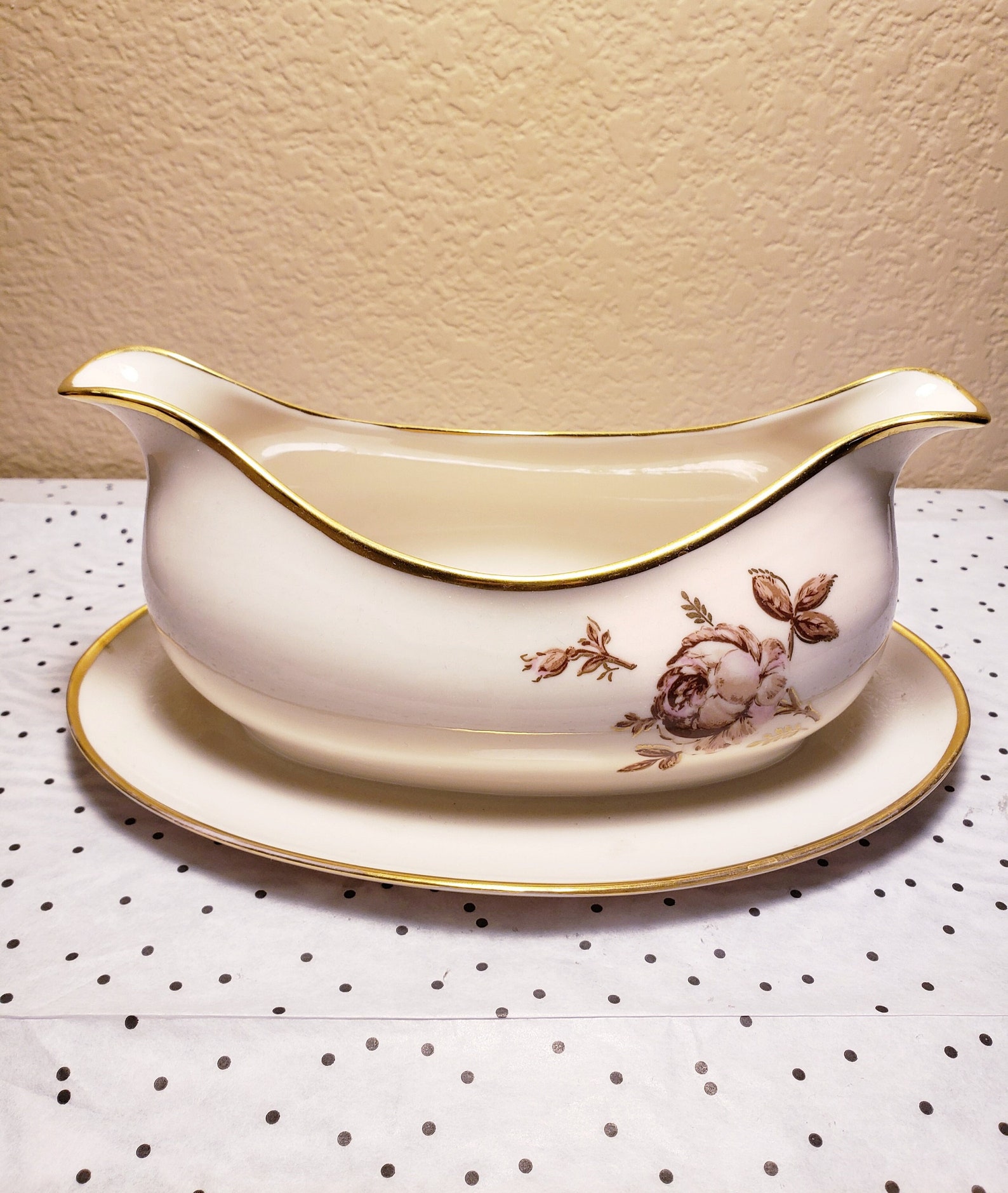 Vintage Ransgil China Velvet Rose Gold Trim Gravy Boat W - Etsy