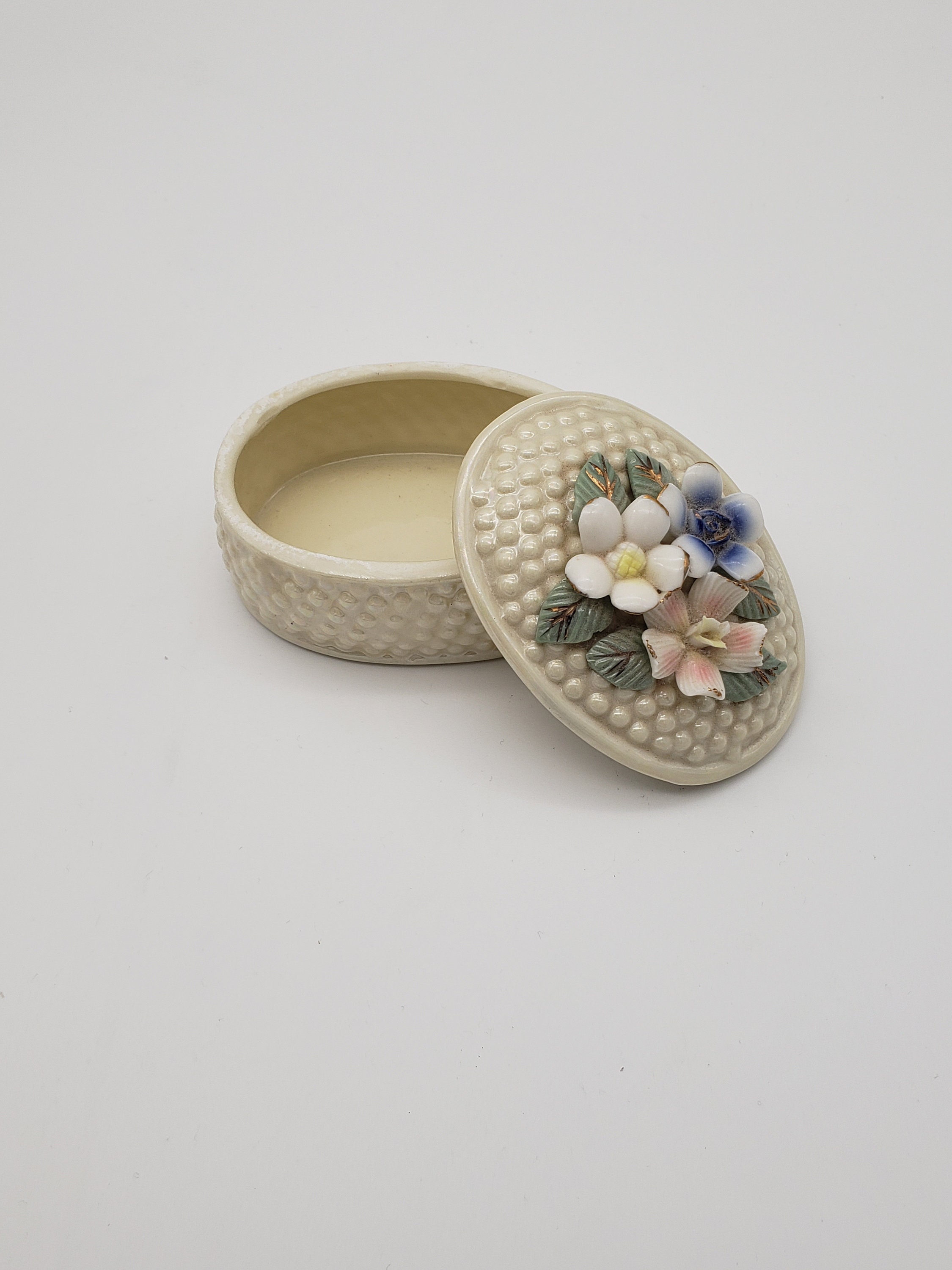 Beautiful Vintage Porcelain Trinket Box With Flowers - Etsy
