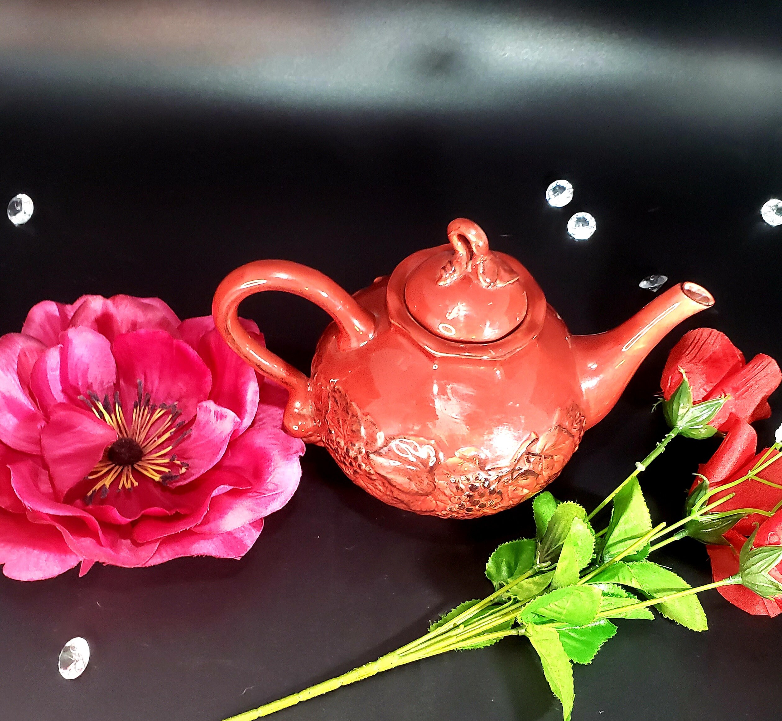 Beautiful Vintage Ceramic Maroon Tea Pot - Etsy