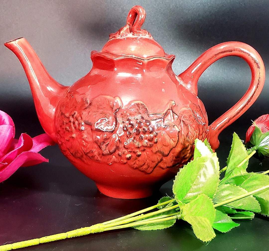 Beautiful Vintage Ceramic Maroon Tea Pot - Etsy