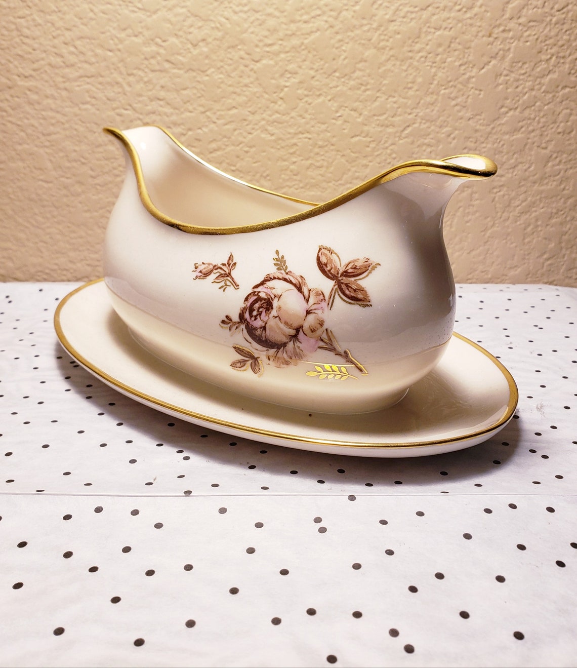 Vintage Ransgil China Velvet Rose Gold Trim Gravy Boat W - Etsy