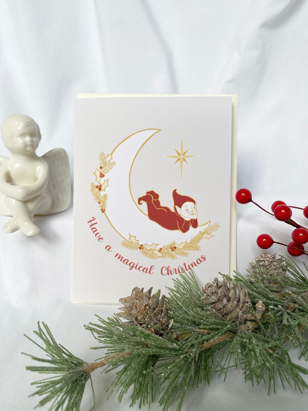 Pixie Christmas Card, Pixie Elf Christmas Card, Celestial Card, Gnome ...