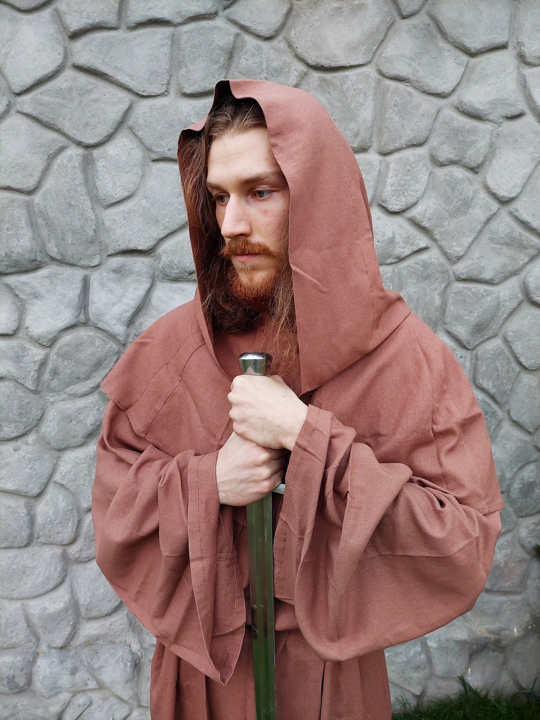 Hooded Linen Monk Robe: Medieval LARP Costume - Etsy
