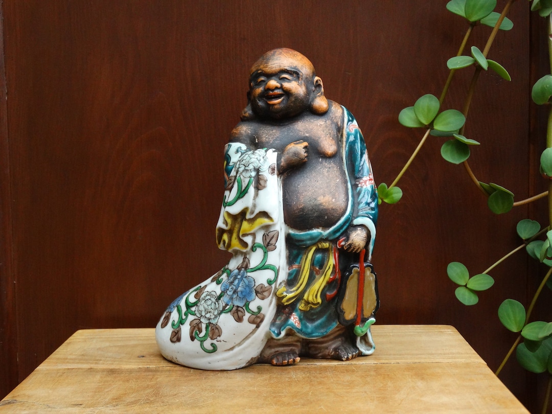 Antique Japanese Kutani Statue Hotei With Bag Japan Meiji Period ...