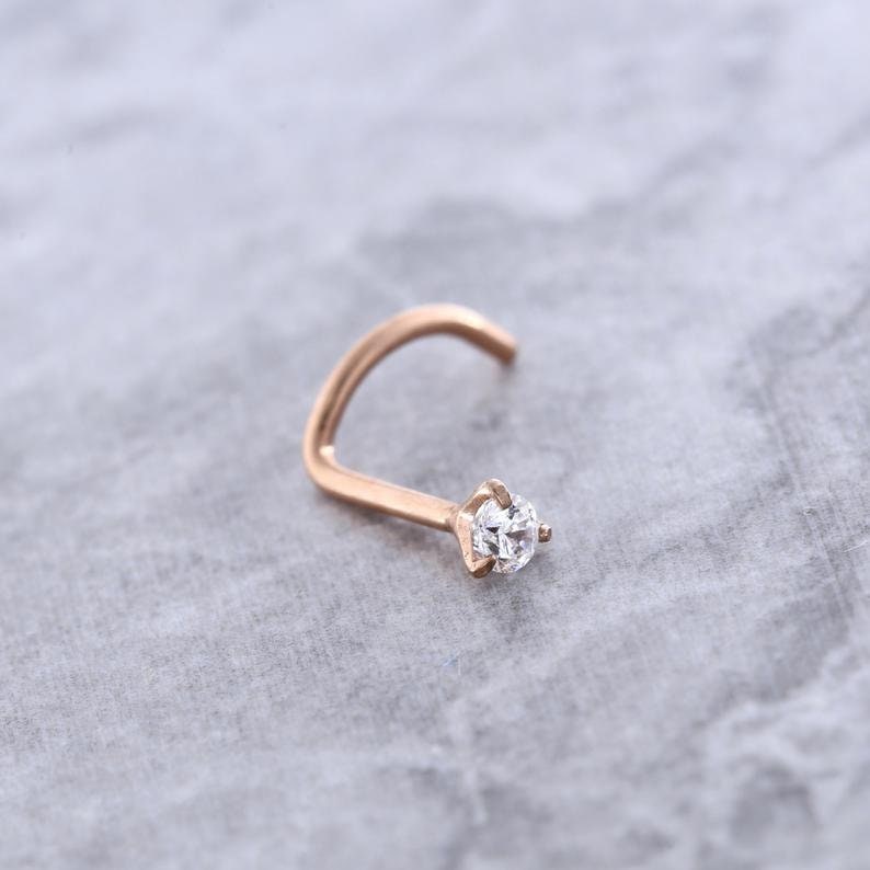 3mm Diamond Nose Piercing Stud Pin 14k Rose Gold 925 Sterling | Etsy