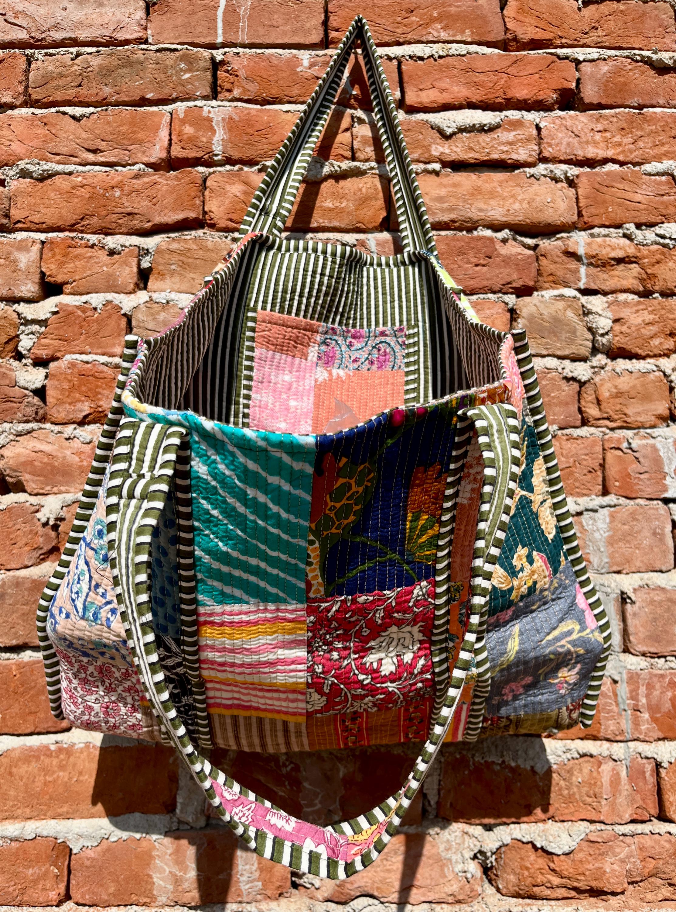 Multi Indian Handmade Patchwork Bag, Quilted Market Bag Hand Stitched ...